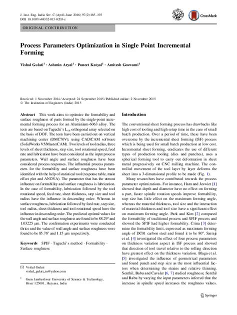 Pdf Experimental Validation Of The Finite Element Simulation Of The First Stroke In Single