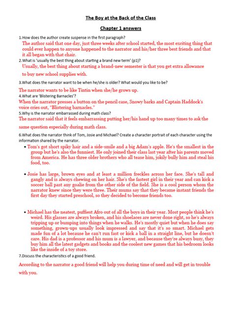 The Boy At The Back Of The Class Chapter 1 Questions And Answers Pdf