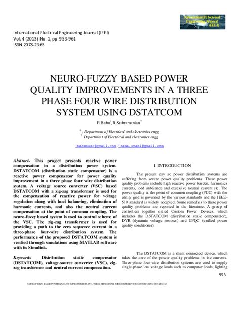 Pdf Neuro Fuzzy Based Power Quality Improvements In A Three Phase