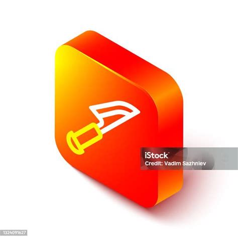 흰색 배경에 격리 된 등색 선 나이프 아이콘 칼 붙이 기호 주황색 정사각형 버튼 벡터 강철에 대한 스톡 벡터 아트 및 기타 이미지 강철 그릇 금속 Istock