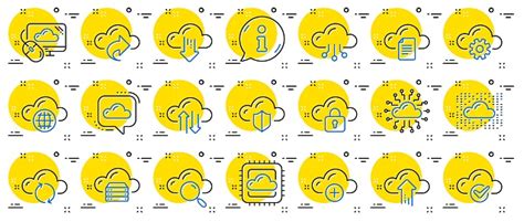 클라우드 데이터 및 기술 라인 아이콘입니다 호스팅 컴퓨팅 데이터 및 파일 저장소 집합입니다 벡터 0명에 대한 스톡 벡터 아트 및