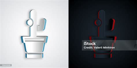 종이는 선인장과 주술을 회색과 검은 색 배경에 고립 된 냄비 아이콘으로 잘라 냄비에서 자라는 식물 화분에 심은 식물 표지판 종이 아트 스타일 벡터 0명에 대한 스톡 벡터