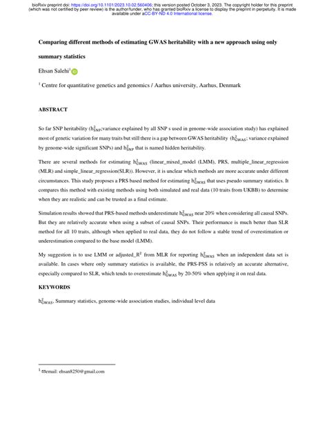 Pdf Comparing Different Methods Of Estimating Gwas Heritability With A New Approach Using Only