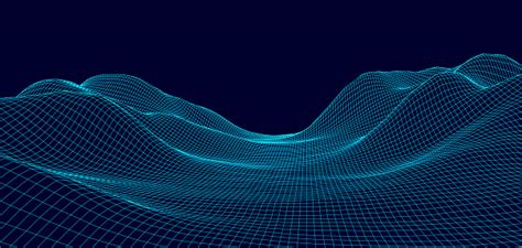 디지털 와이어프레임 풍경 와이어프레임 지형 다각형 조경 디자인 계곡이있는 산의 디지털 사이버 공간 벡터 일러스트레이션 가상현실에