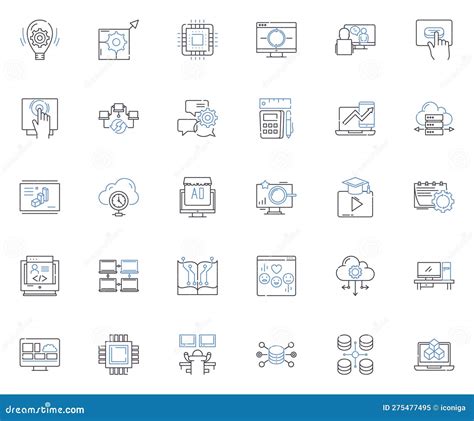 Cyber Gadgets Line Icons Collection Cybersecurity Encryption Hacking Firewall Malware