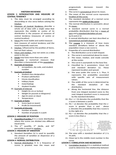 Midterm Reviewer Matm Pdf Normal Distribution Mean