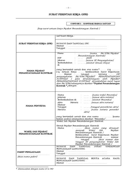 Format Spk Harga Lumsum Dan Harga Satuan Pdf