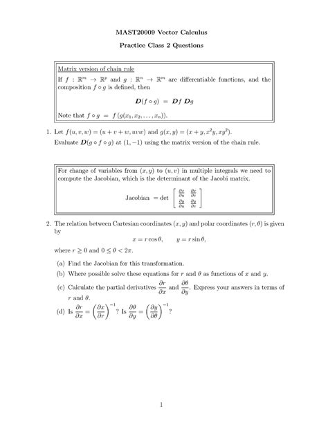 MAST2000 9 Tutorial Week 03 MAST20009 Vector Calculus Practice Class