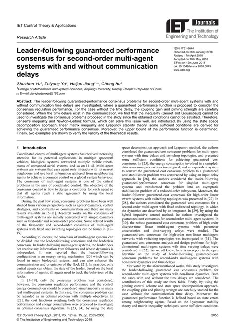 Pdf Leader Following Guaranteed Performance Consensus For Second Order Multi Agent Systems