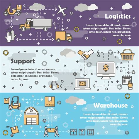 Logistics Concept Vector Flat Line Art Illustration Stock Vector