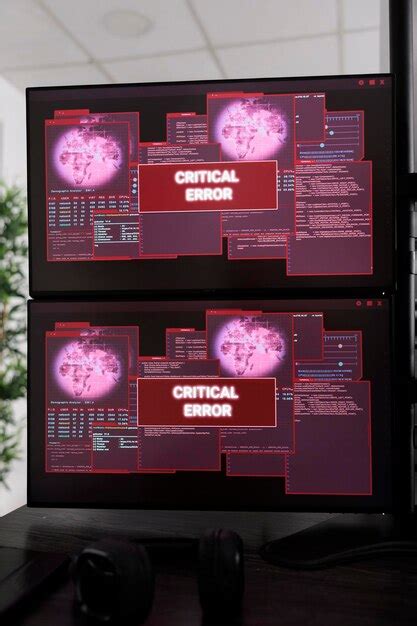 Premium Photo Empty It Office With Multiple Monitors Having Hacking