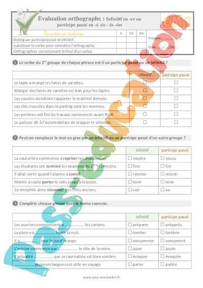 Infinitif En Er Ou Participe Pass En E S Es Au Cm