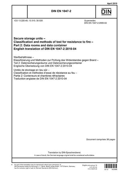 DIN EN 1047-2:2010 - Secure storage units - Classification and methods ...