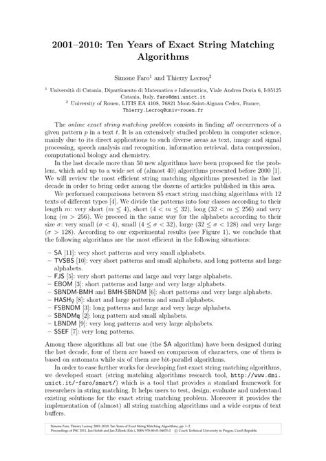 pdf 2001 2010 ten years of exact string matching algorithms