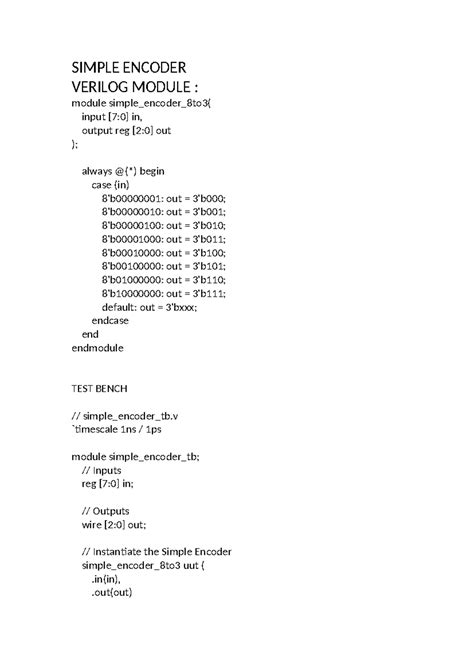 Simple Encoder Simple Encoder Verilog Module Module Simpleencoder