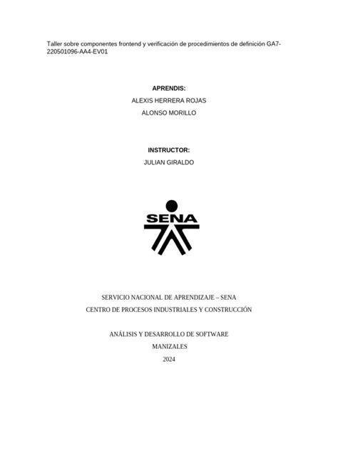 Taller Sobre Componentes Frontend Y Verificación De Procedimientos De Definición Ga7 220501096