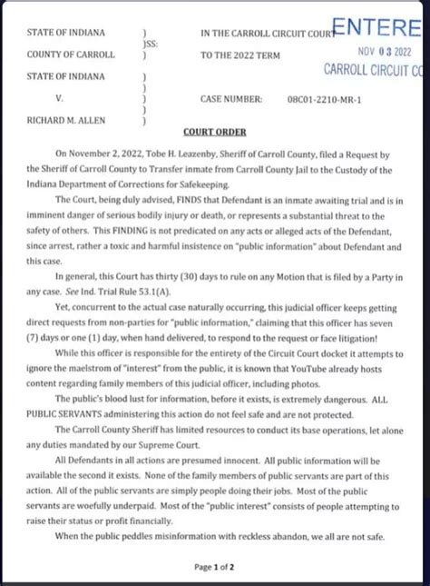 Delphi Judge Admonishes Public In Order Approving Richard Allen Custodial Transfer R Delphidocs