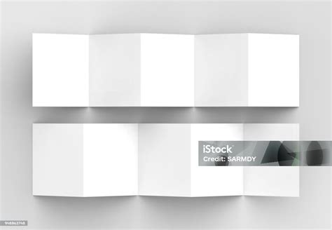10 페이지 전단지 5 패널 아코디언 배 평방 브로셔를 모의 밝은 회색 배경에 고립 3d 설명입니다 0명에 대한 스톡 사진 및 기타 이미지 Istock