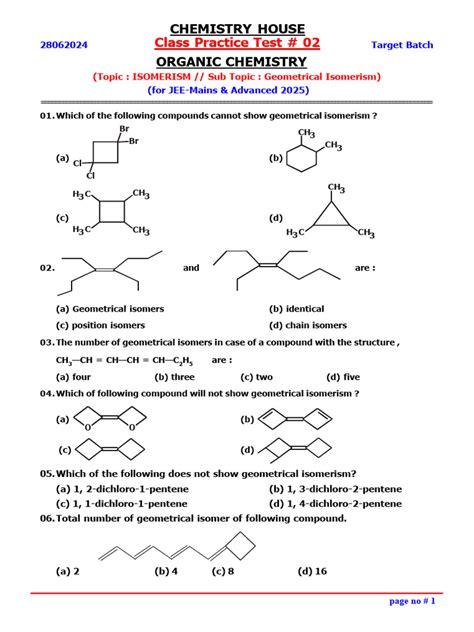 Class Practice Test 02 Isomerism 240705 132708 Pdf Isomer