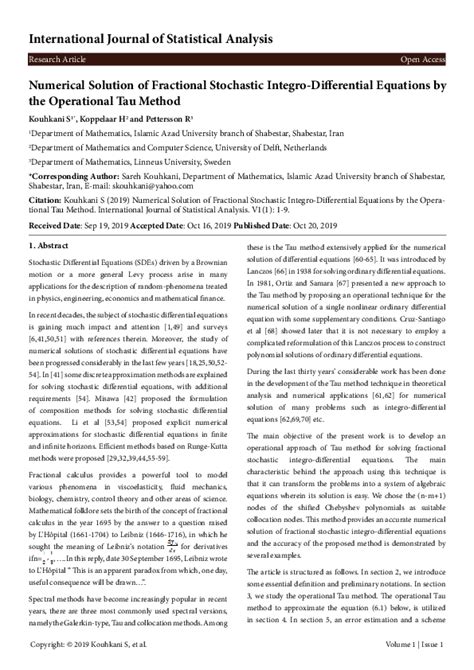 Pdf Numerical Solution Of Fractional Stochastic Integro Differential Equations By The
