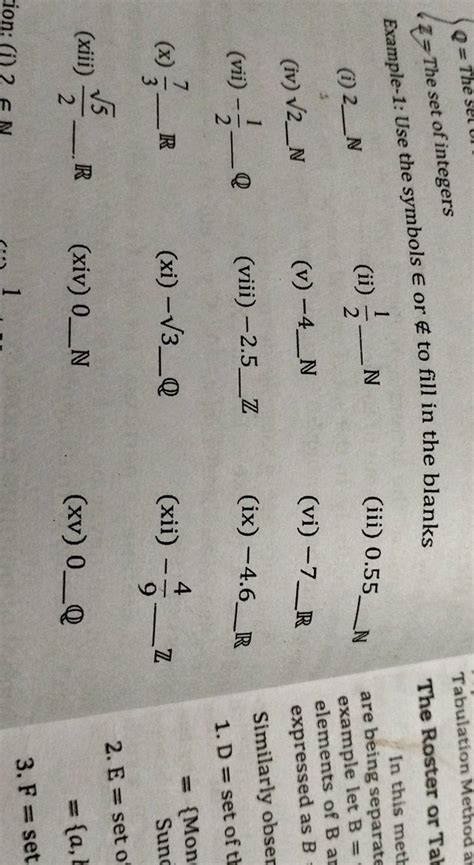 Z The Set Of Integersexample 1 Use The Symbols ∈ Or ∈ To Fill In The