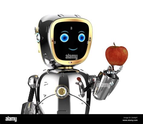 Agriculture Technology With 3d Rendering Robot Assistant With Red Apple