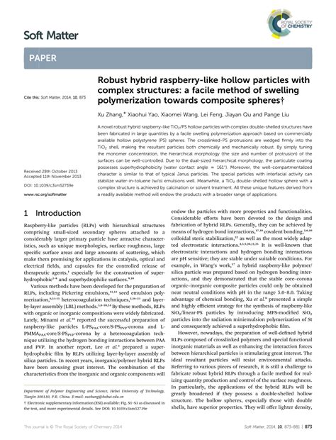 Pdf Robust Hybrid Raspberry Like Hollow Particles With Complex Structure A Facile Method Of