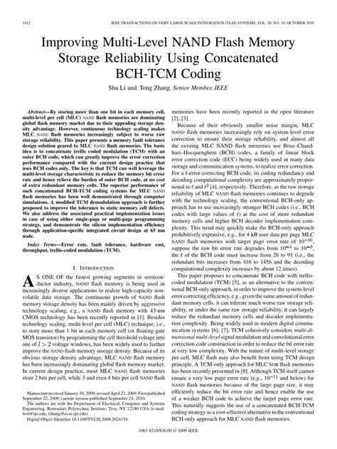 Pdf Improving Multi Level Nand Flash Memory Storage Reliability Using Concatenated Tcm Bch Coding