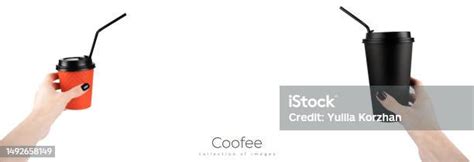 하얀 바탕에 뜨거운 커피의 검은 종이컵을 들고 있는 여자 검은 손톱을 가진 여성의 손 갈색에 대한 스톡 사진 및 기타 이미지