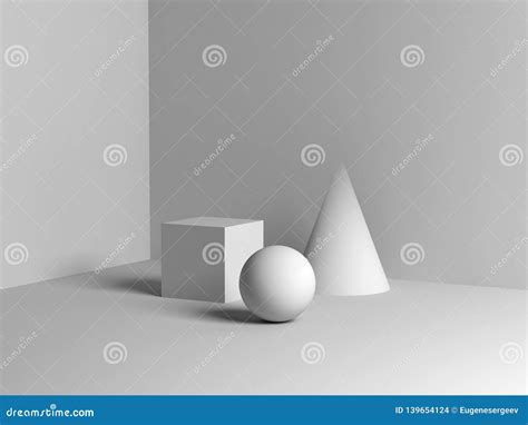 White Primitive Geometric Shapes 3d Illustration Stock Illustration