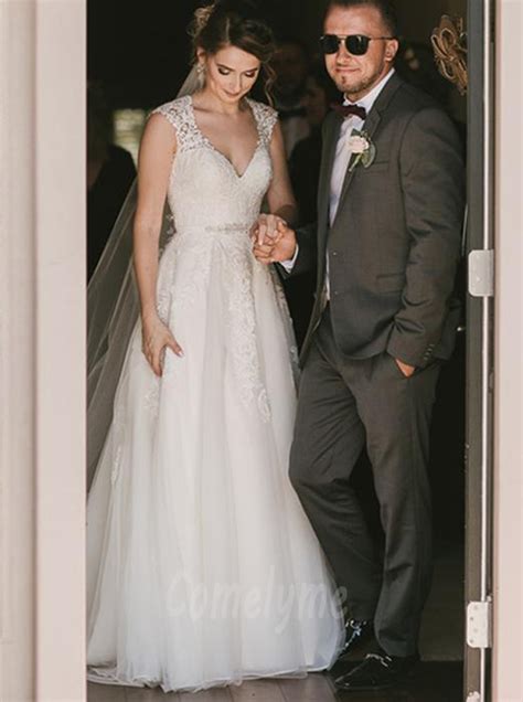 Elegant A Line Illusion Back Outdoor Bridal Gown