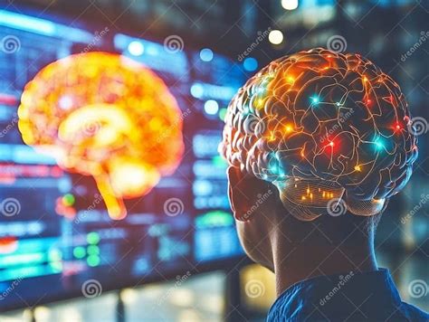 Illuminated Brain Reflecting On A Digital Interface Symbolizing Cognitive Analysis Data