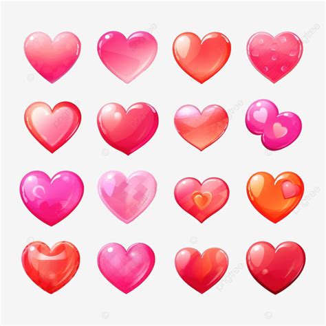 빨간색과 분홍색 하트 만화 광택 세트 발렌타인 하트 모양 사탕 로맨틱 플랫 사랑 기호 추상 심장 사랑 만화 심장 Png 일러스트 및 이미지 에 대한 무료 다운로드