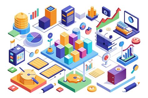 Isometric Illustration Of Data Analysis Business Intelligence And Data Processing With Charts
