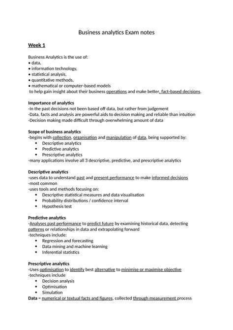 Business Analytics Notes Acf5320 Business Analytics Monash Thinkswap