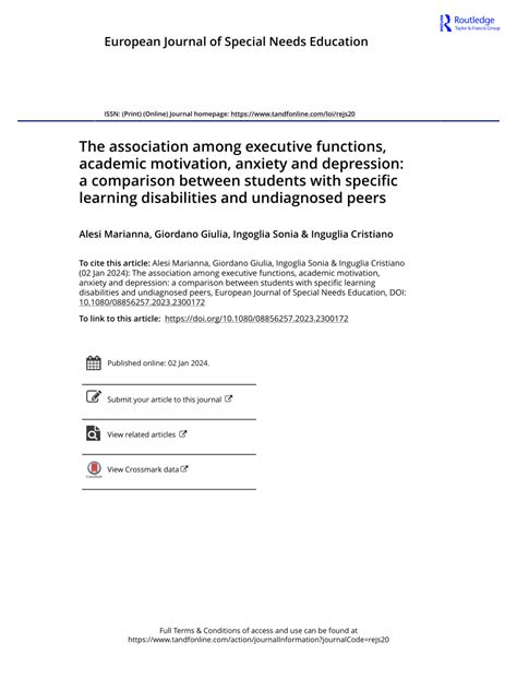 Pdf The Association Among Executive Functions Academic Motivation Anxiety And Depression A