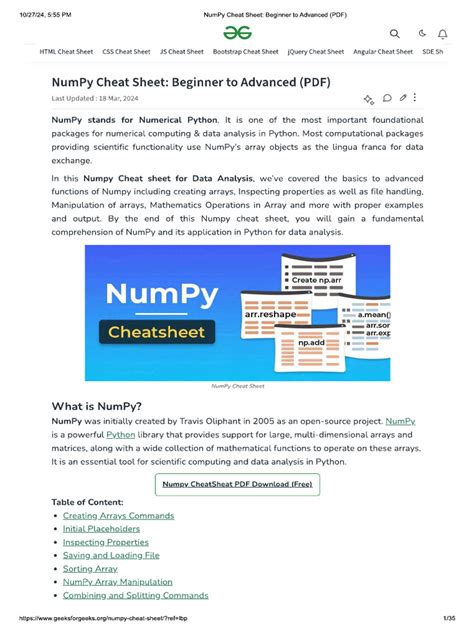 Numpy Cheat Sheet Beginner To Advanced Pdf