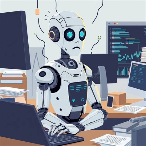 Office Data Chatgpt Chatgpt Illustration Overworked Robots Ai Stock