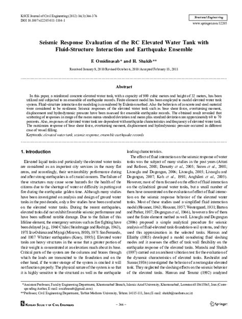 Pdf Seismic Response Evaluation Of The Rc Elevated Water Tank With Fluid Structure Interaction