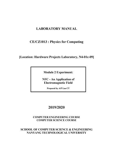 Cx1013 Lab2 Manual Nfc 190813 Laboratory Manual Cecz1013 Physics