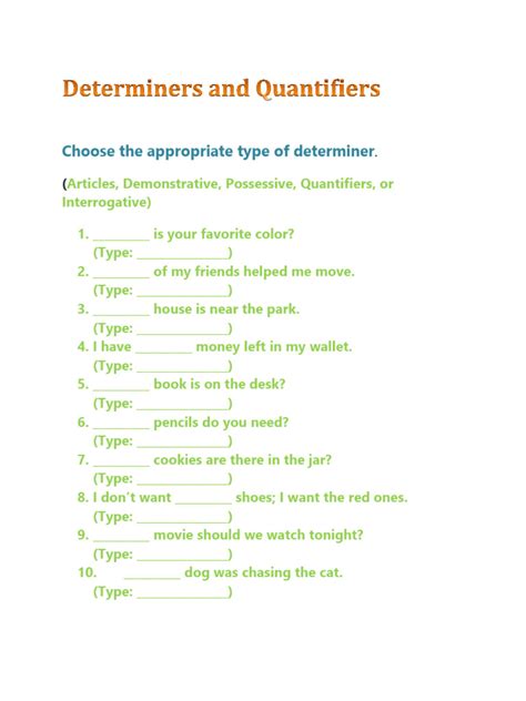 Determiners And Quantifiers Class 7 Pdf