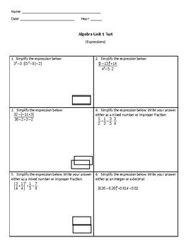 Expressions Unit Test By Love Algebra Teachers Pay Teachers