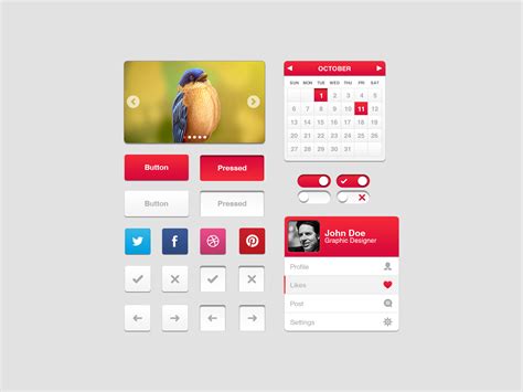 Red Ui Elements Psd Kit Download Psd