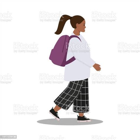 학교에 다니는 소녀 배낭을 가지고 학교에 다니는 십대 벡터 일러스트레이션 9월에 대한 스톡 벡터 아트 및 기타 이미지 9월 가공의 인물 가득 찬 Istock