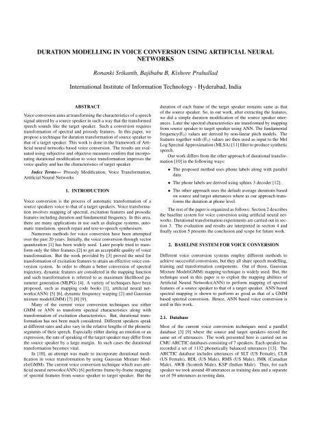 Duration Modelling In Voice Conversion Using Artificial Neural