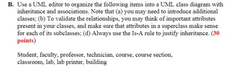 solved b use a uml editor to organize the following items
