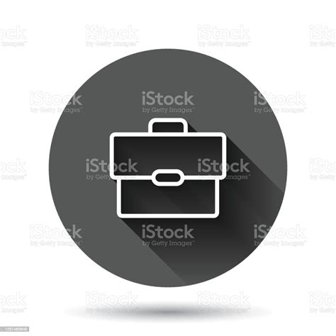 플랫 스타일로 서류 가방 아이콘 긴 그림자 효과와 검은 둥근 배경에 사업가 가방 벡터 일러스트 포트폴리오 서클 버튼 비즈니스 컨셉 0명에 대한 스톡 벡터 아트 및 기타