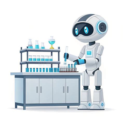 Futuristic Lab Assistant Robot Organizing Equipment Stock Illustration