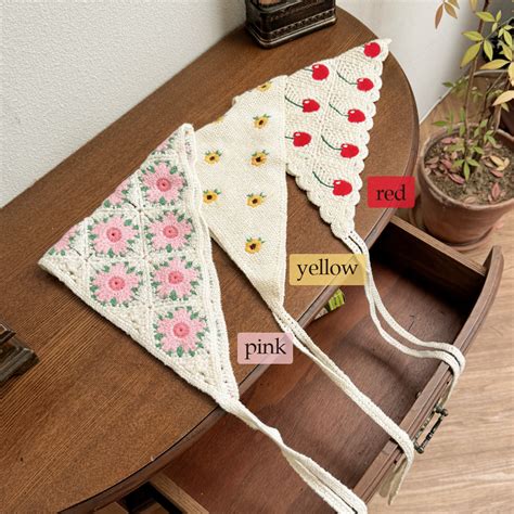 블루씨티 [3종] 체리 플라워 니트 헤어 두건 3color