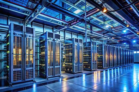 Illuminated Server Racks In A Modern Data Center Facility Generative